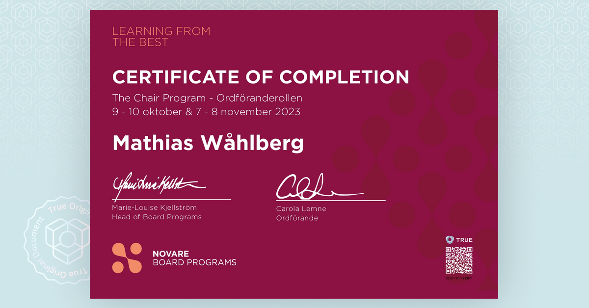 Novare Leadership - Certifikat utfärdat till Mathias Wåhlberg av Novare ...